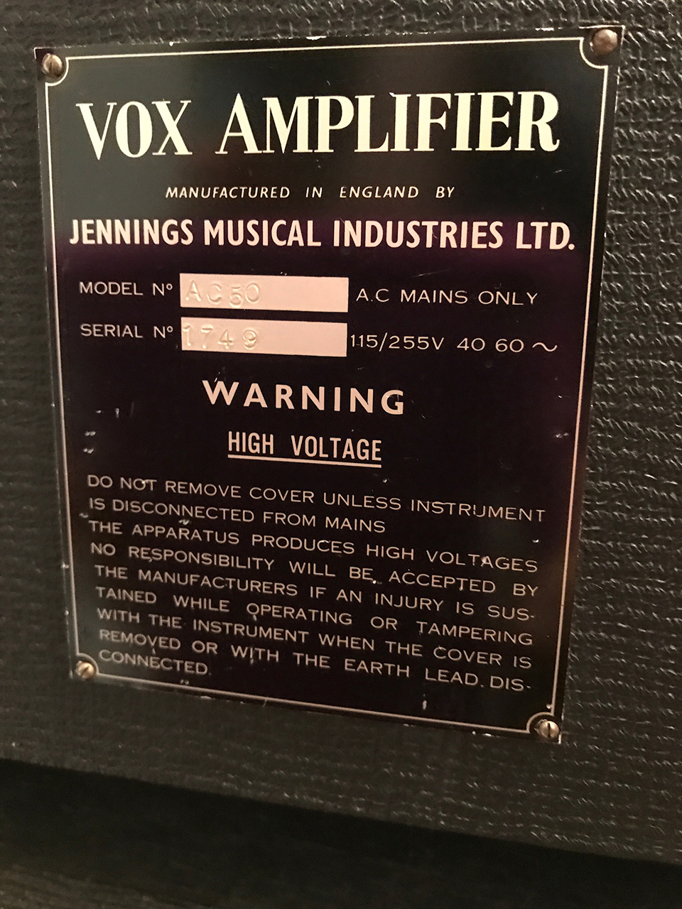 Vox AC50 mark 2, serial number 1749